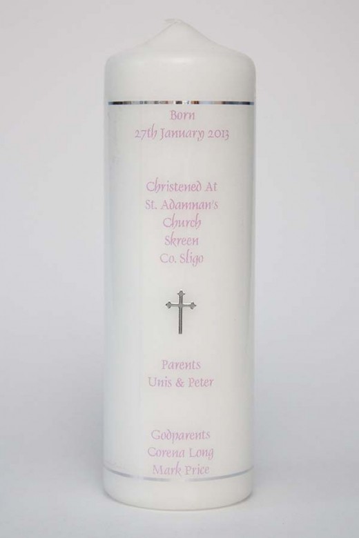 Personalised Christening Candle - Cross of Flowers Pink - Candle with Care